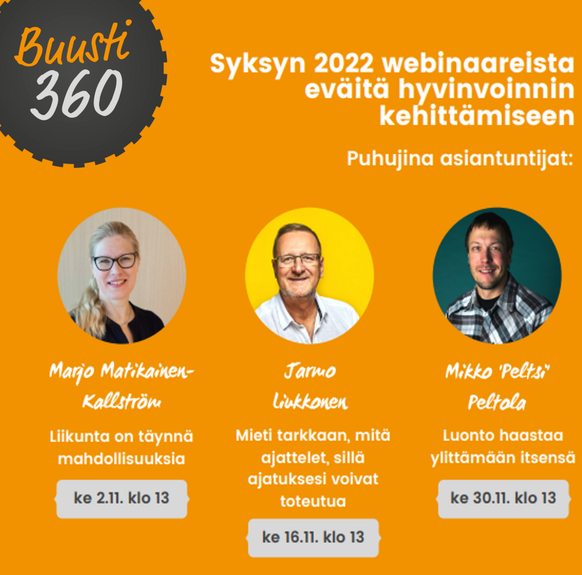 Buusti360 webinaarisarjasta eväitä hyvinvoinnin edistämiseen työyhteisöissä - Keski-Suomen Liikunta